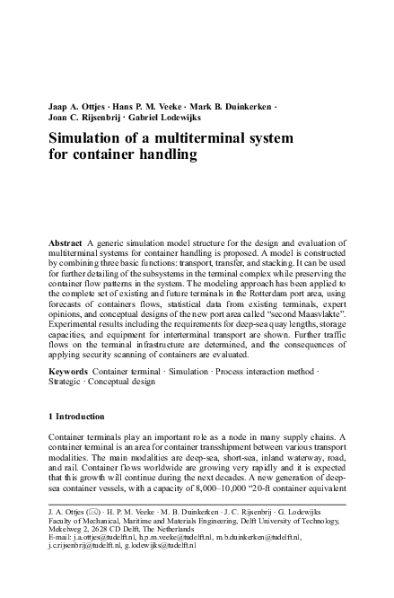 (PDF) Simulation of a multiterminal system for container handling