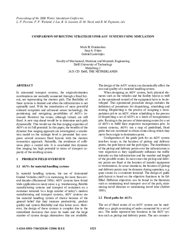 (PDF) Comparison of Routing Strategies for AGV Systems using Simulation