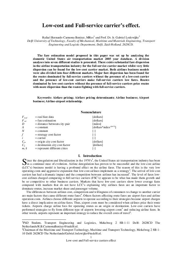 (PDF) Low-cost and Full-service carrier’s effect