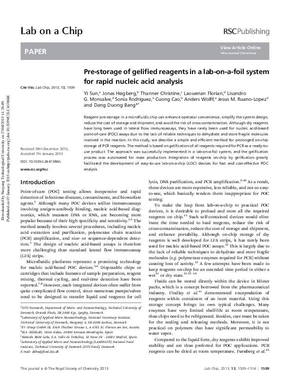 (PDF) Pre-storage of gelified reagents in a lab-on-a-foil system for ...