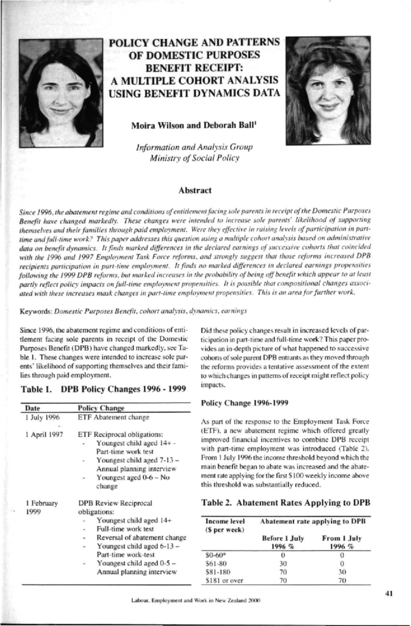(PDF) Impact of Policy on Domestic Purposes Benefit Receipt