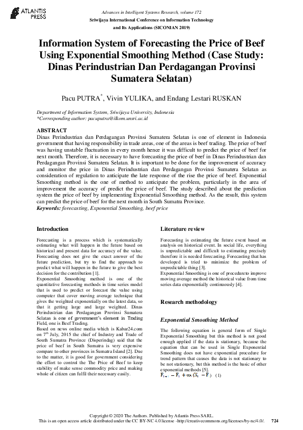 Pdf Information System Of Forecasting The Price Of Beef Using