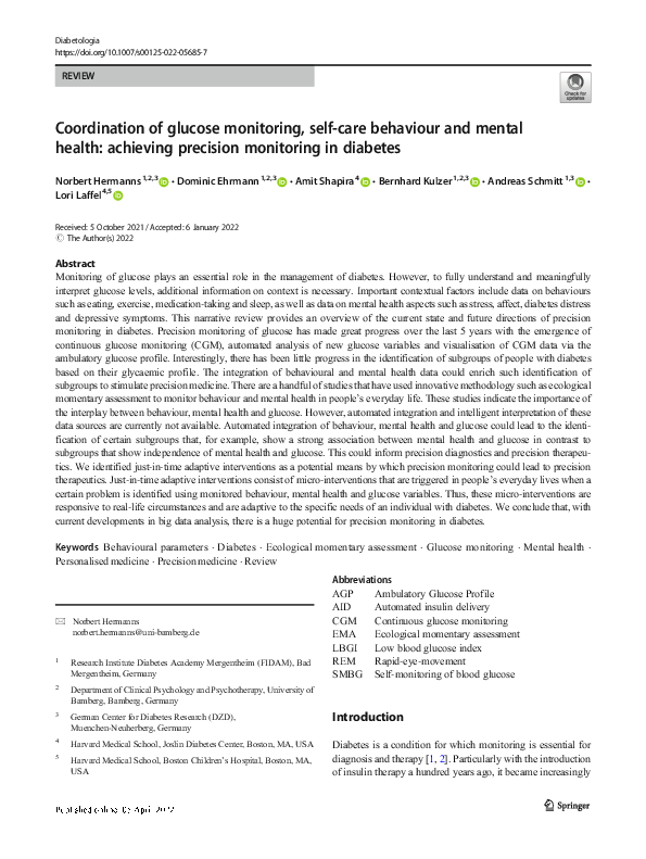 (PDF) Coordination of glucose monitoring, self-care behaviour and ...