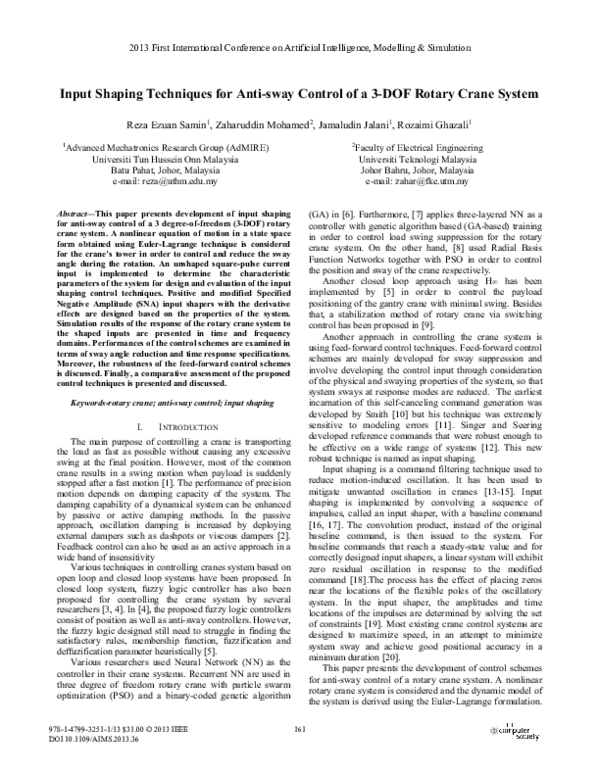 Pdf Input Shaping Techniques For Anti Sway Control Of A 3 Dof Rotary Crane System