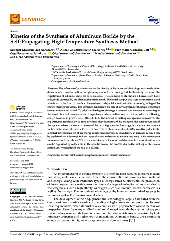 (PDF) Kinetics of the Synthesis of Aluminum Boride by the Self ...
