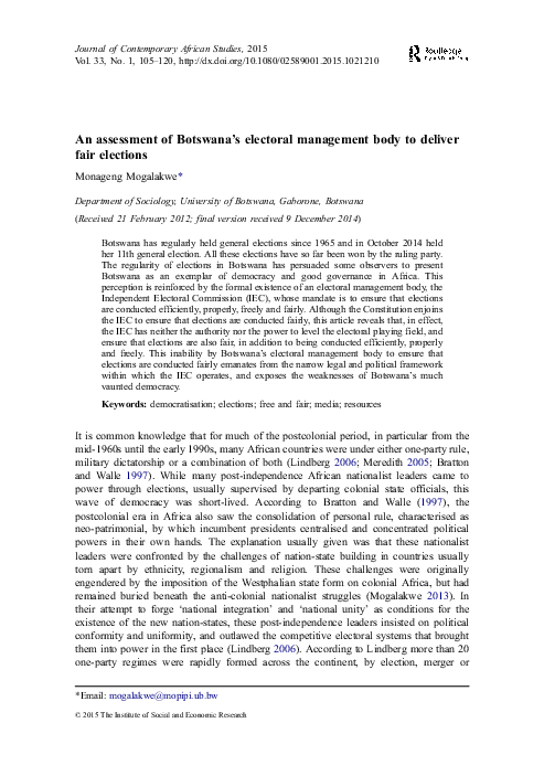 (PDF) An assessment of Botswana's electoral management body to deliver ...