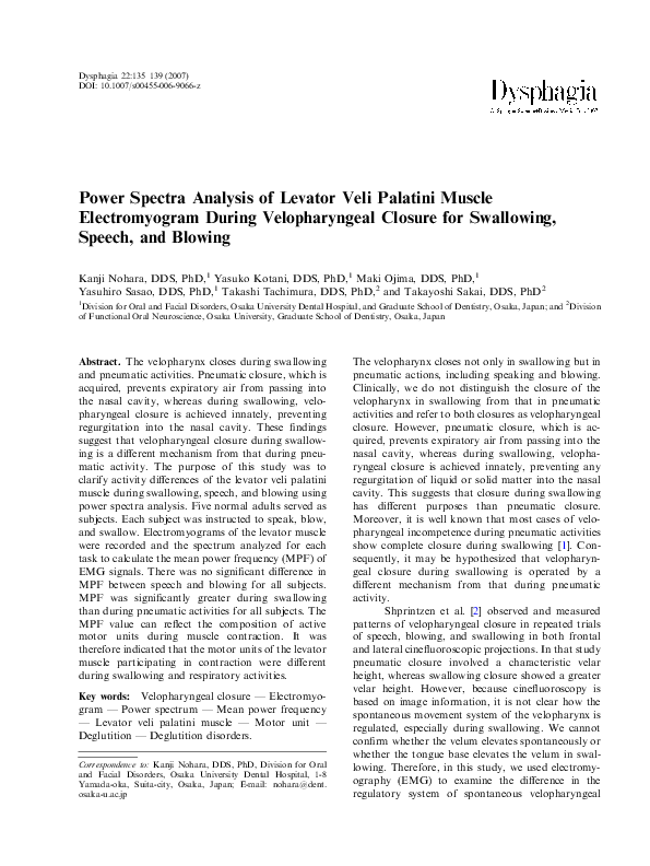(PDF) Power Spectra Analysis of Levator Veli Palatini Muscle ...