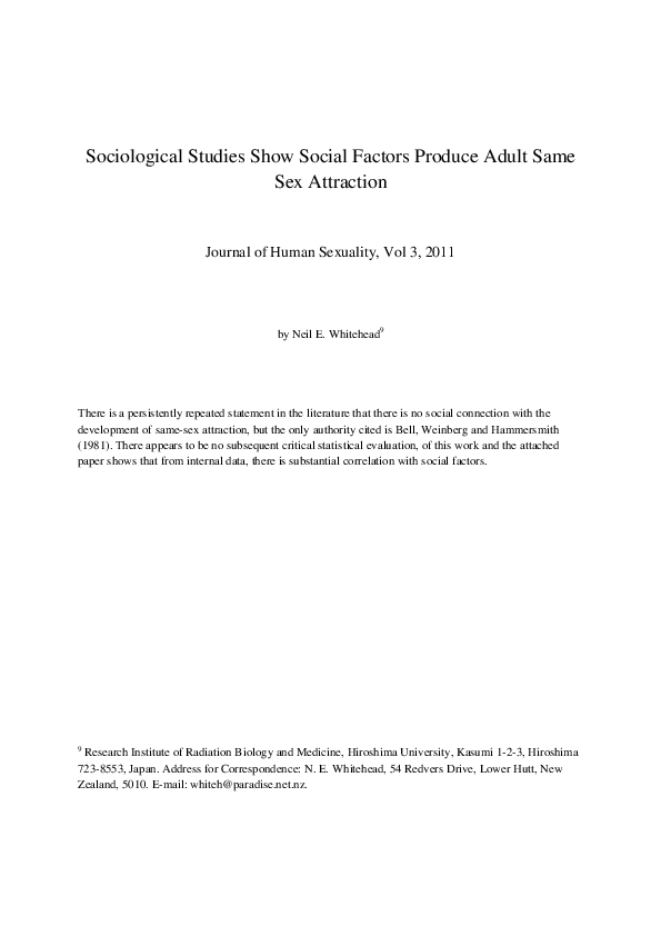 (PDF) Sociological Studies Show Social Factors Produce Adult Same Sex ...