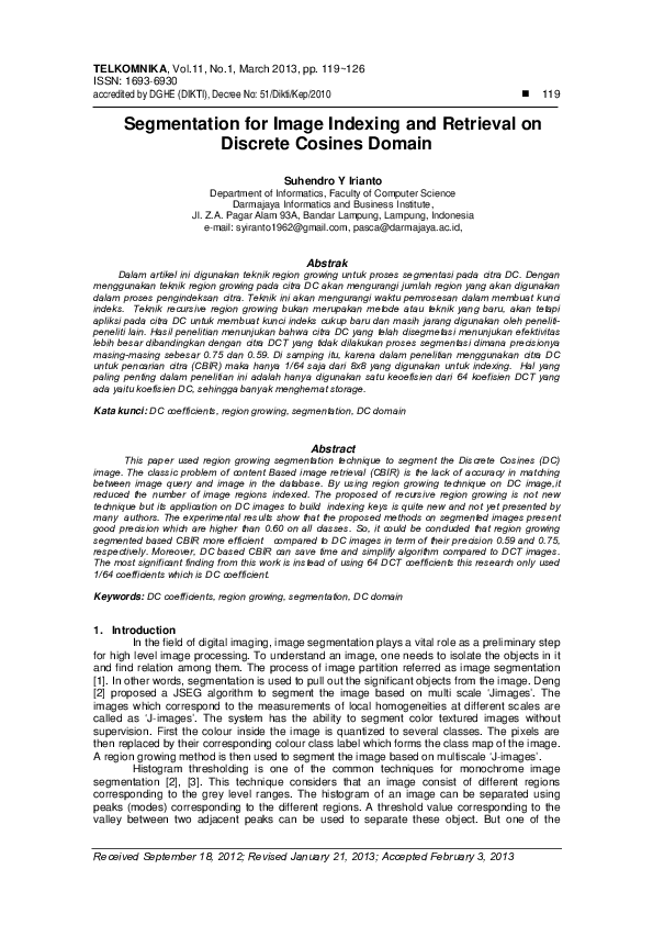(PDF) Segmentation for Image Indexing and Retrieval on Discrete Cosines Domain