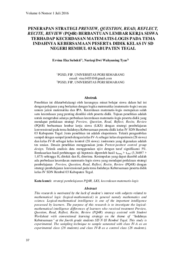 (PDF) Penerapan Strategi Preview, Question, Read, Reflect, Recite, Review (PQ4R) Berbantuan ...