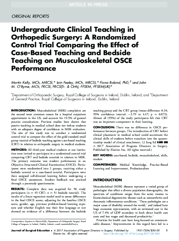 (PDF) Undergraduate Clinical Teaching in Orthopedic Surgery: A ...