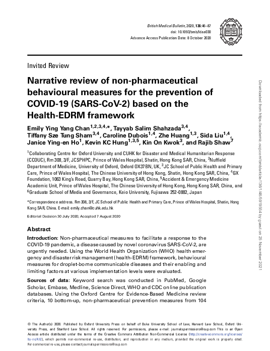 (PDF) Narrative review of non-pharmaceutical behavioural measures for ...