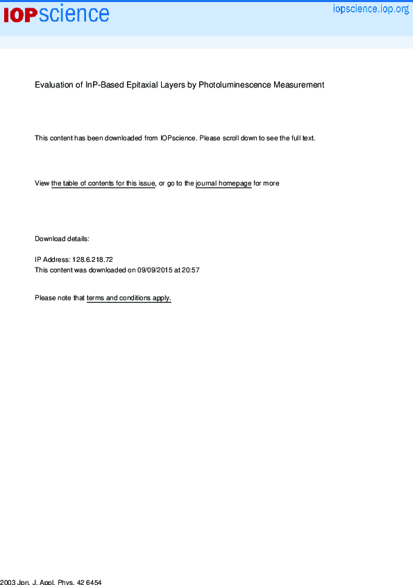 (PDF) Evaluation of InP-Based Epitaxial Layers by Photoluminescence ...