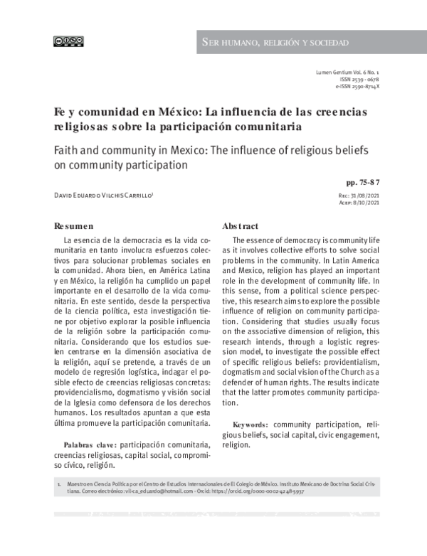 (PDF) Fe y comunidad en México: La influencia de las creencias religiosas sobre la participación ...