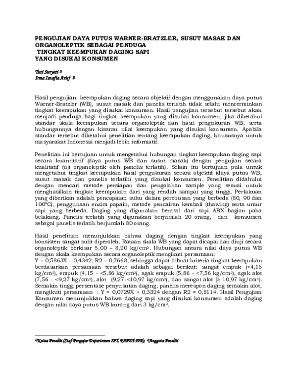 (PDF) Pengujian daya putus warner-bratzler, susut masak dan ...