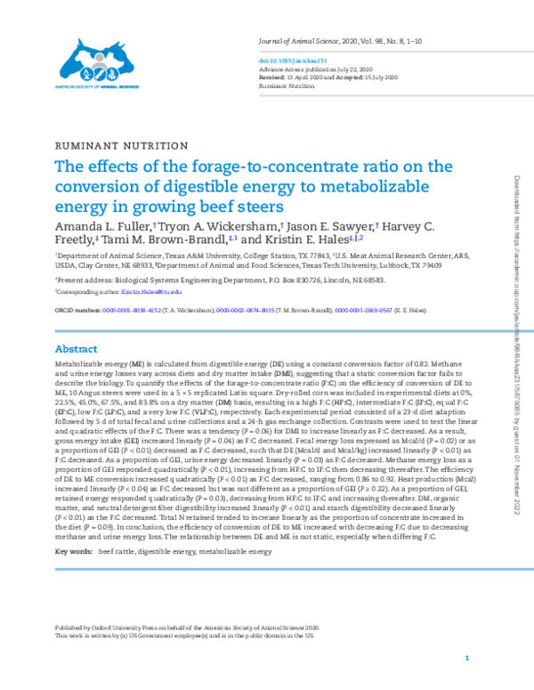(PDF) The effects of the forage-to-concentrate ratio on the conversion ...