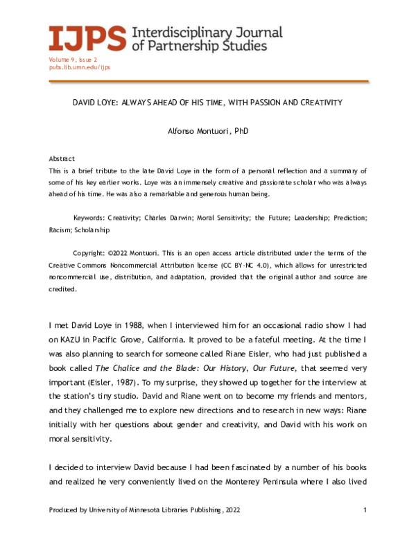 (PDF) DAVID LOYE: ALWAYS AHEAD OF HIS TIME, WITH PASSION AND CREATIVITY