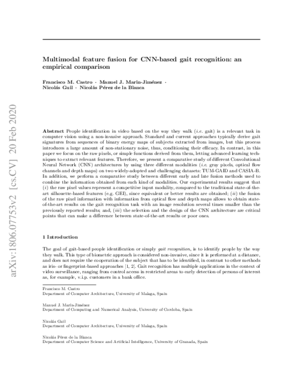 Pdf Multimodal Feature Fusion For Cnn Based Gait Recognition An Empirical Comparison