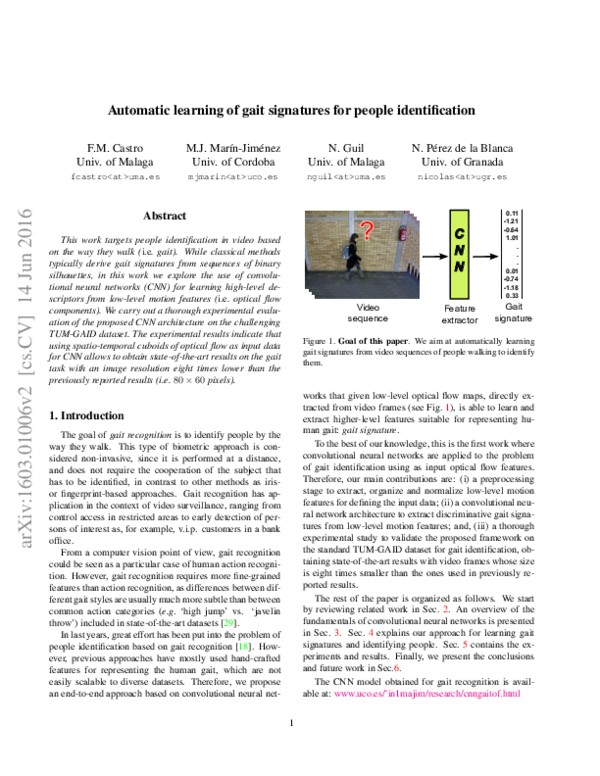 (PDF) Automatic Learning of Gait Signatures for People Identification