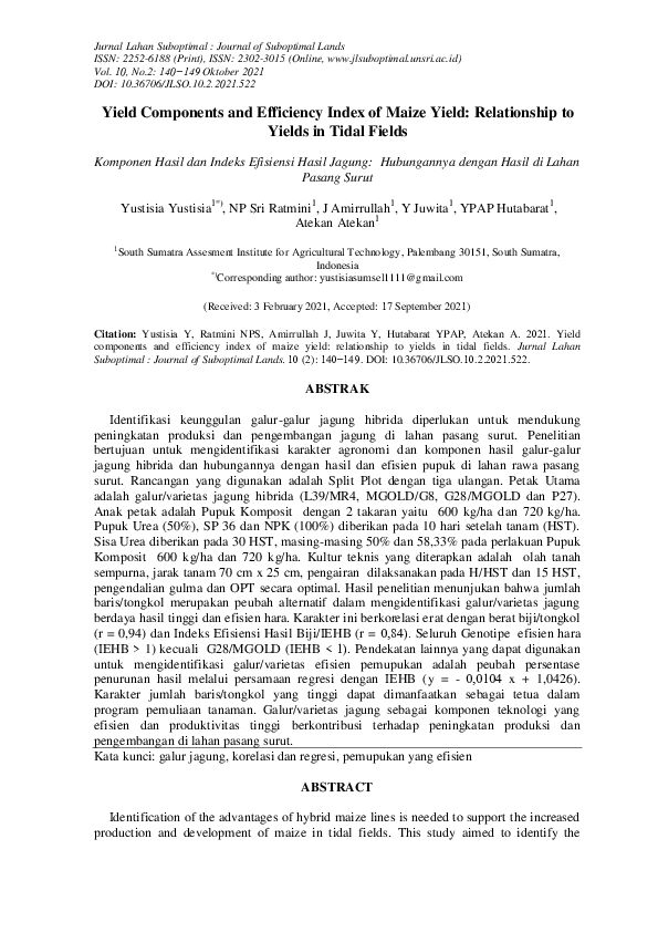 (PDF) Yield Components and Efficiency Index of Maize Yield ...