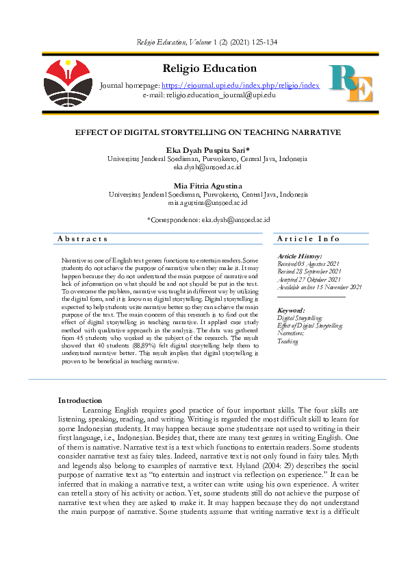 Pdf Effect Of Digital Storytelling On Teaching Narrative