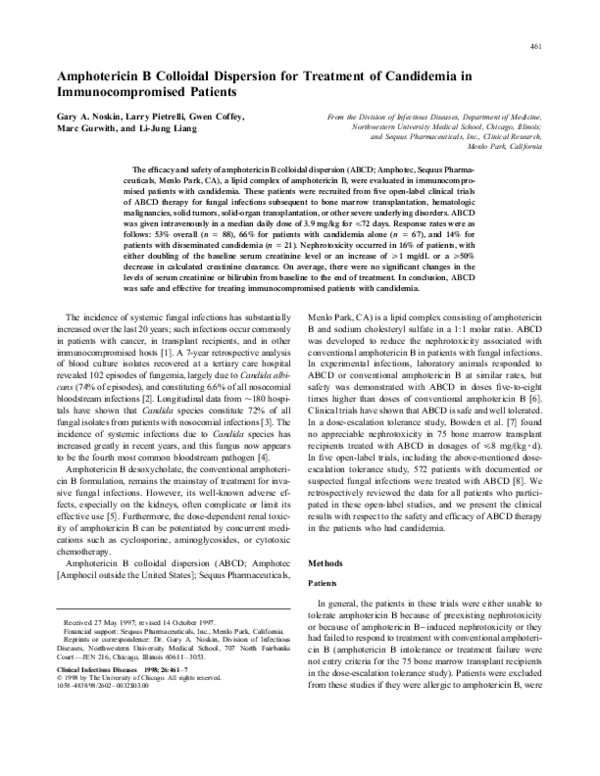 (PDF) Amphotericin B Colloidal Dispersion for Treatment of Candidemia ...