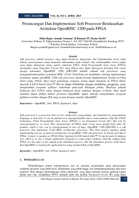 (PDF) Perancangan dan Implementasi Soft Processor Berdasarkan Arsitektur OpenRISC 1200 pada FPGA ...