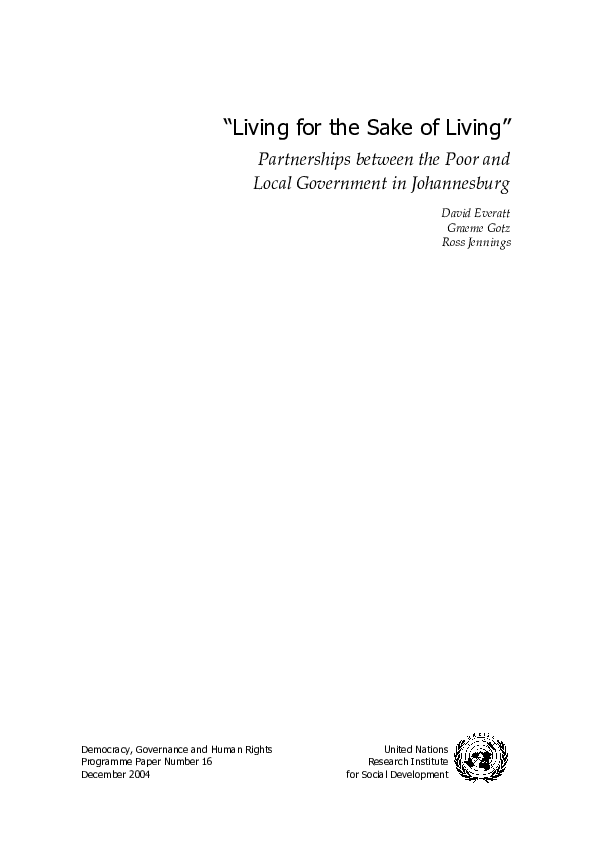 (PDF) Living for the Sake of Living": Partnerships Between the Poor and ...