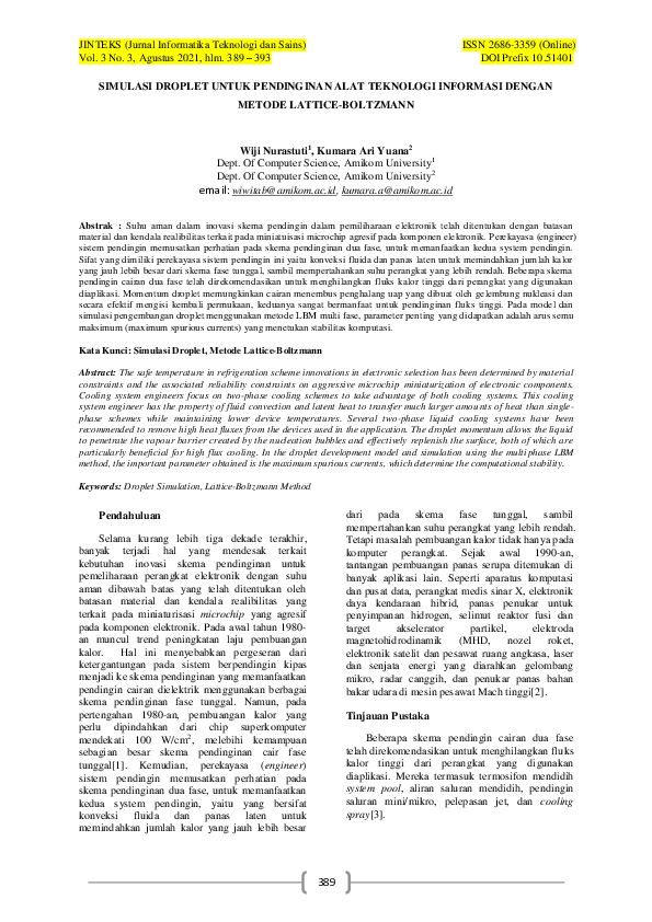 (PDF) Modeling Matematis Dan Simulasi Droplet Untuk Pendinginan Alat ...