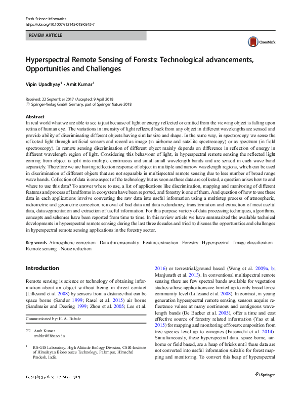 (PDF) Hyperspectral Remote Sensing of Forests: Technological advancements, Opportunities and ...