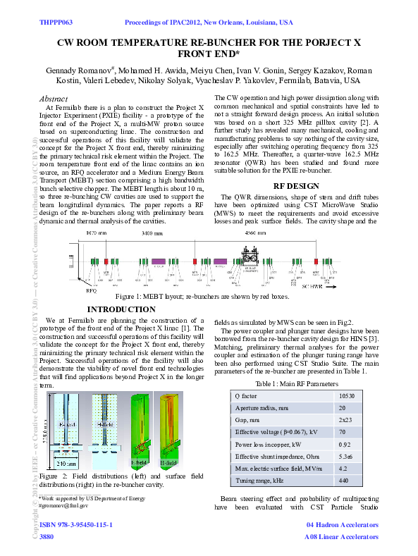 (PDF) CW Room Temperature Re-Buncher for the Project X Front End