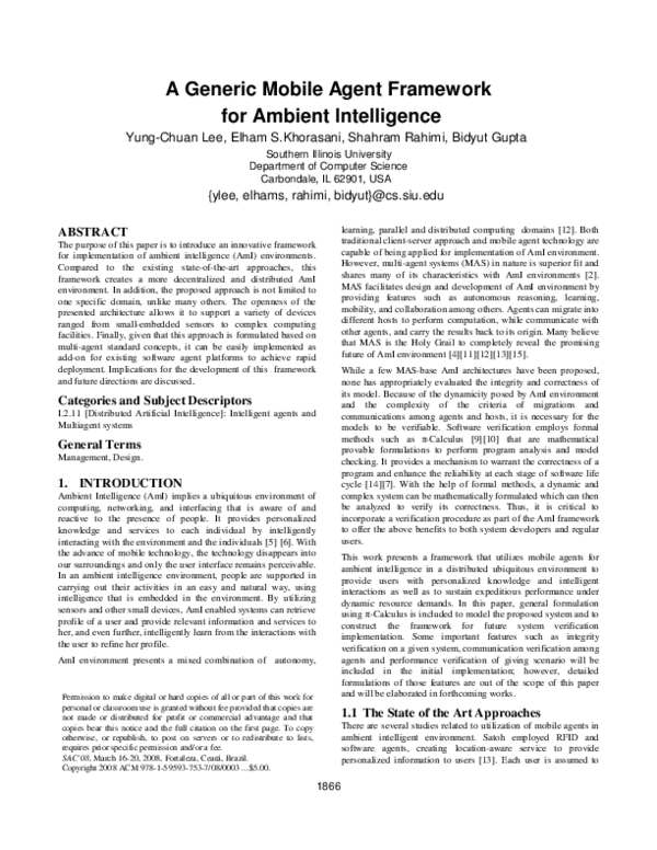 Pdf A Generic Mobile Agent Framework For Ambient Intelligence 3950