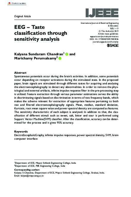 (PDF) EEG – Taste classification through sensitivity analysis