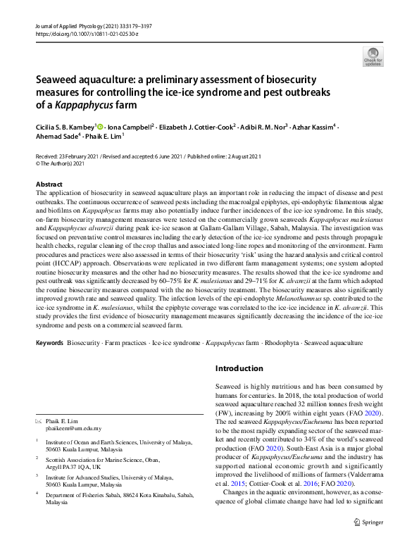 (PDF) Seaweed aquaculture: a preliminary assessment of biosecurity ...