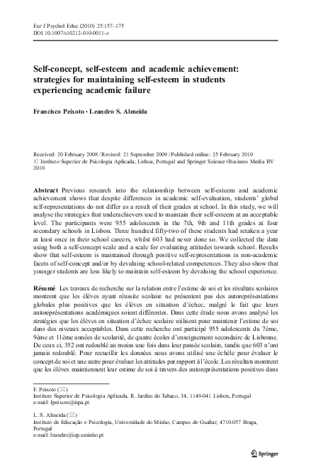 Self-concept, self-esteem and academic achievement: strategies for maintaining self-esteem in ...