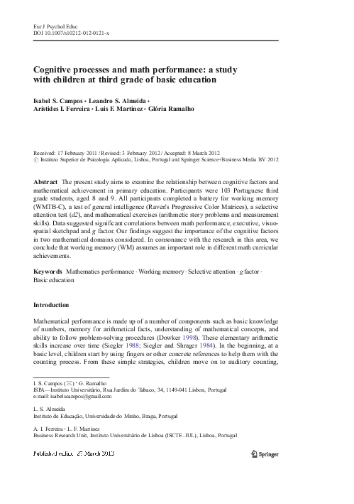 (PDF) Cognitive processes and math performance: a study with children ...