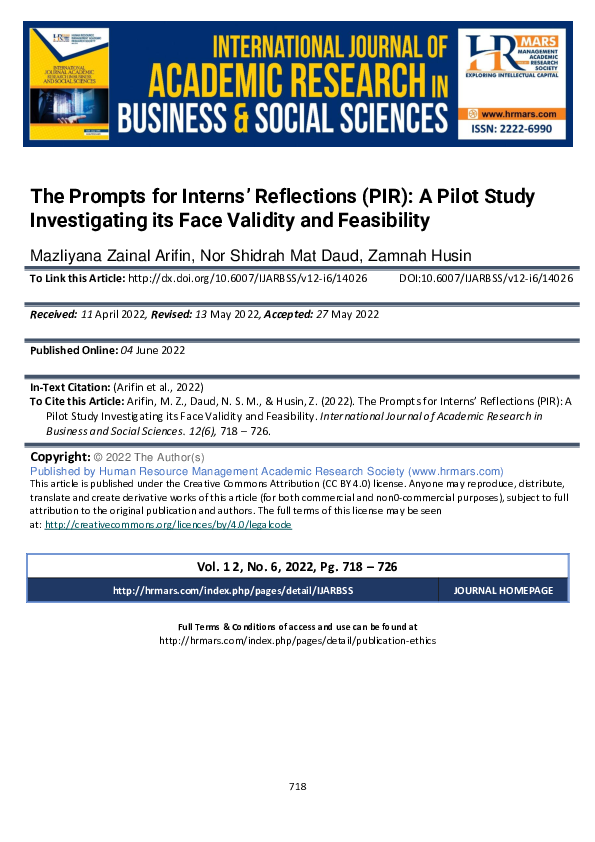 (PDF) The Prompts for Interns’ Reflections (PIR): A Pilot Study ...