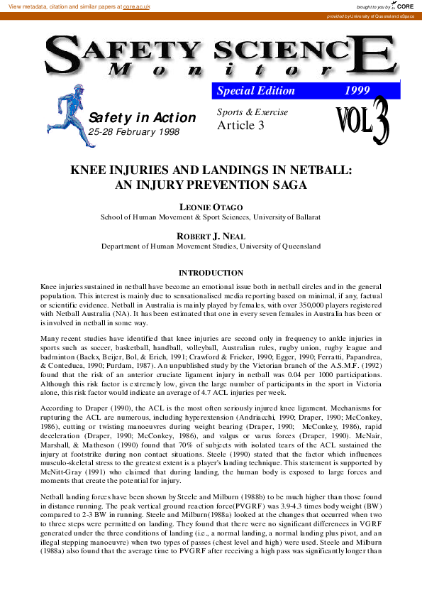 (PDF) Knee injuries and landings in netball: An injury prevention saga