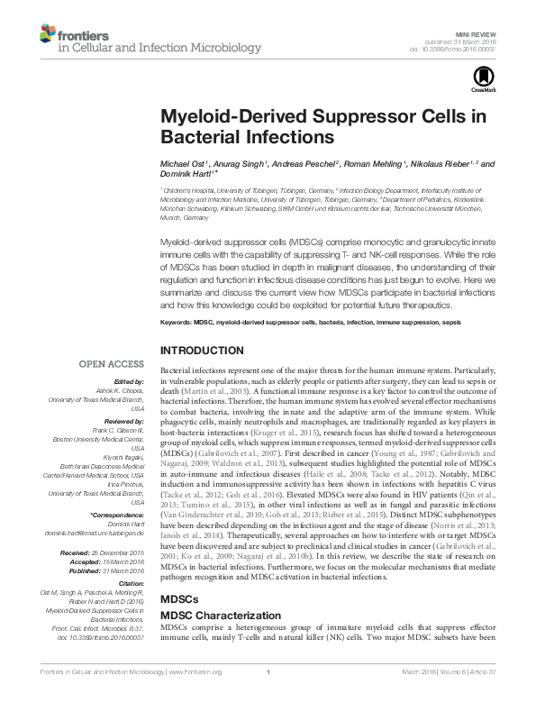 (PDF) Myeloid-Derived Suppressor Cells in Bacterial Infections