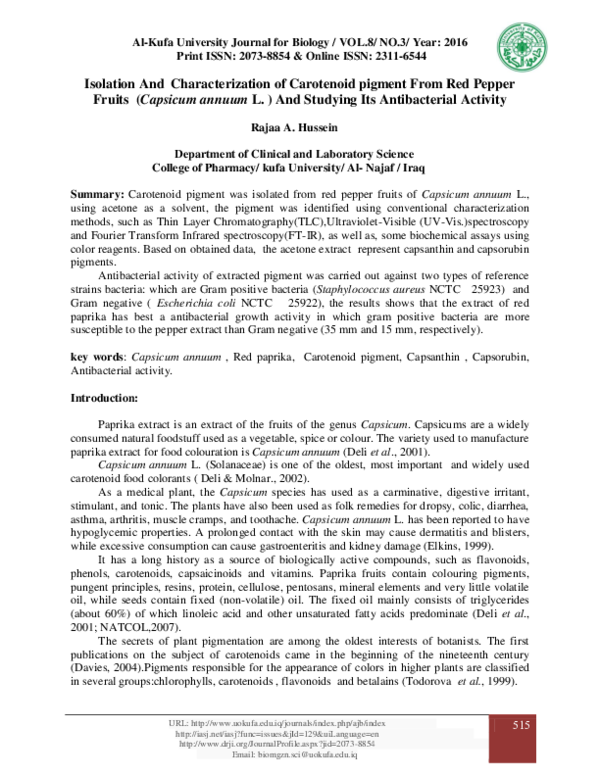 (PDF) Isolation And Characterization of Carotenoid pigment From Red Pepper Fruits (Capsicum ...