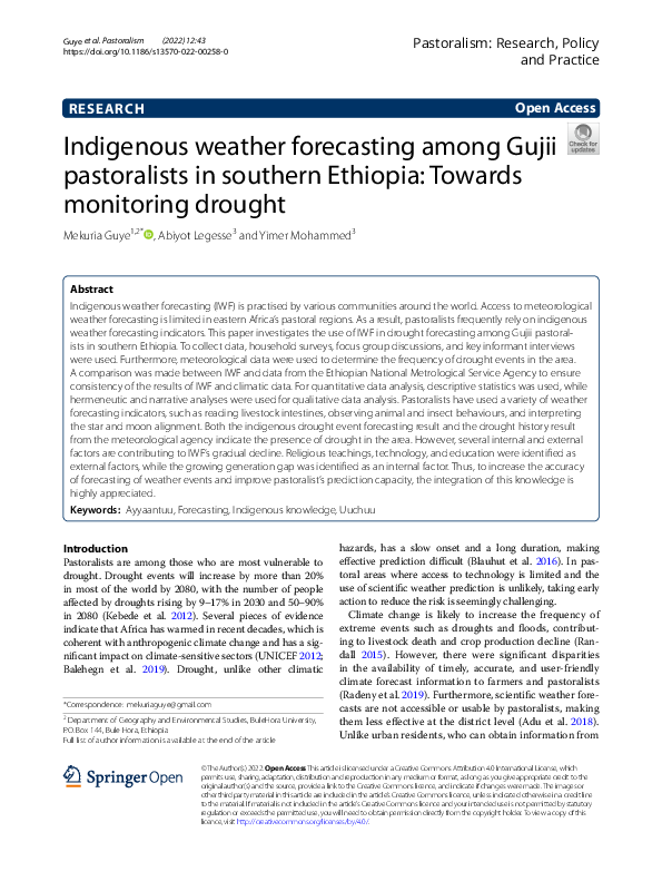 (PDF) Indigenous weather forecasting among Gujii pastoralists in ...