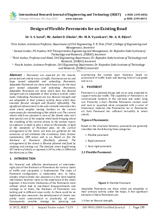 (PDF) Design of Flexible Pavements for an Existing Road