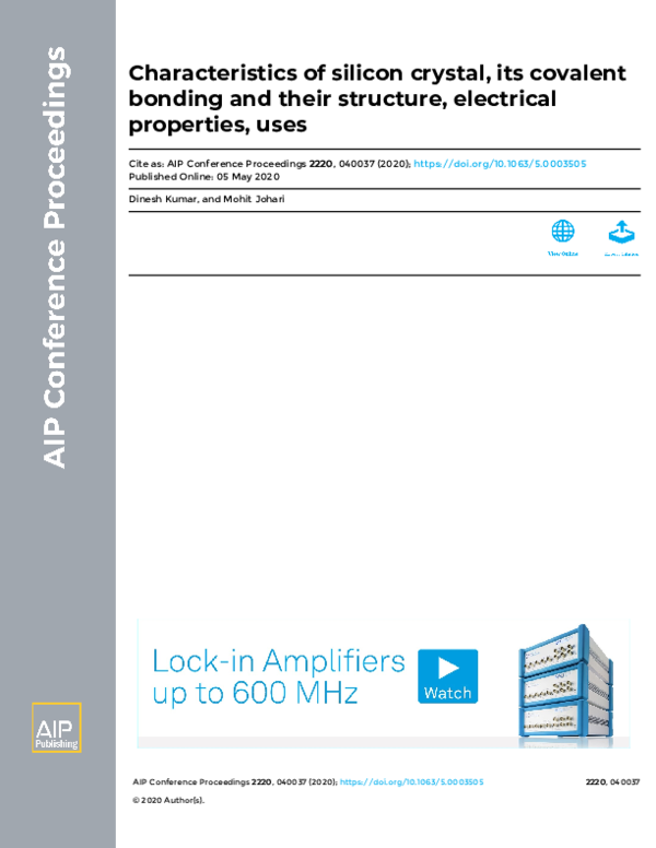 (PDF) Characteristics of silicon crystal, its covalent bonding and ...