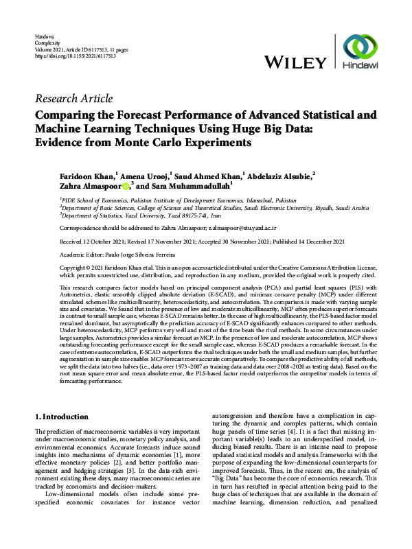 (PDF) Comparing the Forecast Performance of Advanced Statistical and ...