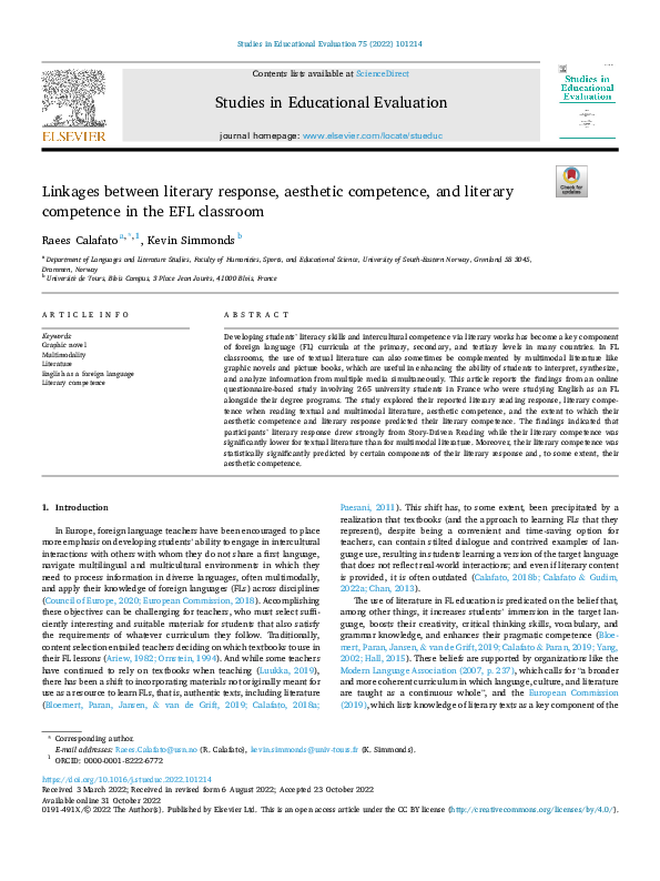 (PDF) Linkages between literary response, aesthetic competence, and ...