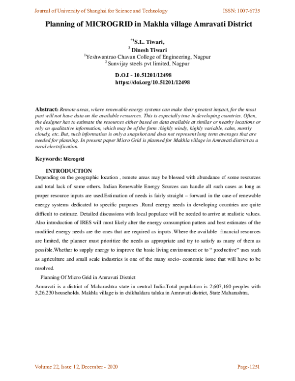 (PDF) Planning of MICROGRID in Makhla village Amravati District