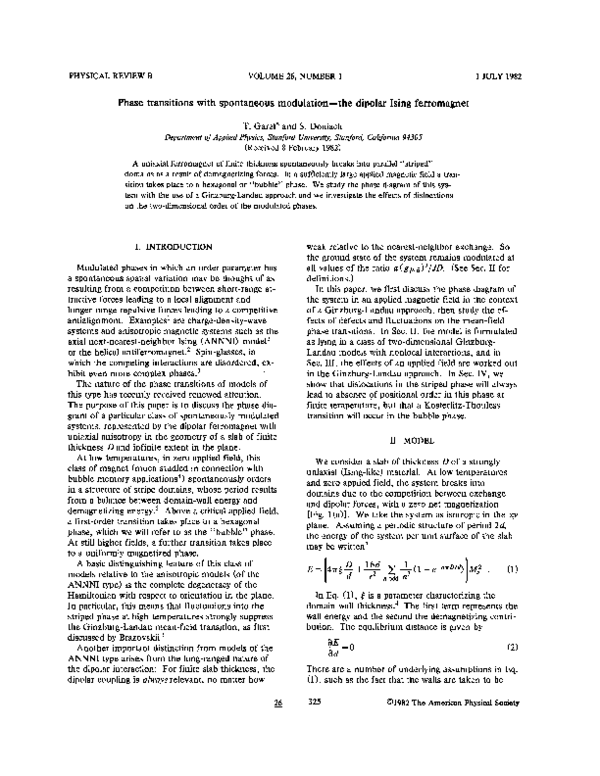 (PDF) Phase transitions with spontaneous modulation-the dipolar Ising ferromagnet | sebastian ...
