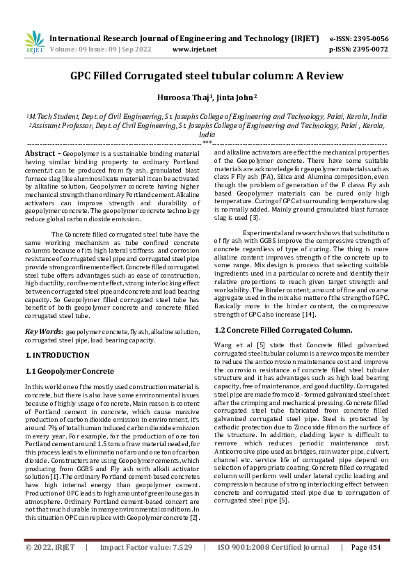(PDF) GPC Filled Corrugated steel tubular column: A Review