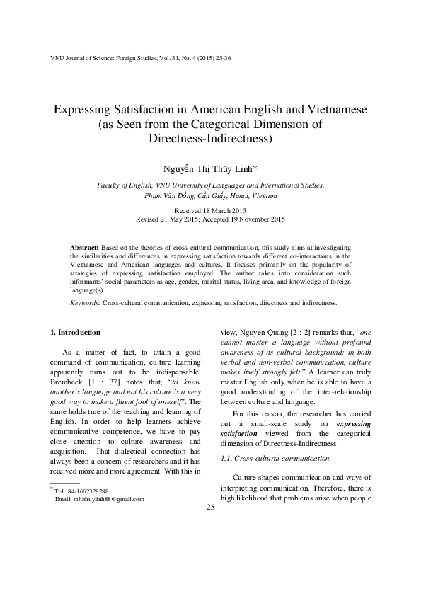 (PDF) Expressing Satisfaction in American English and Vietnamese (as ...