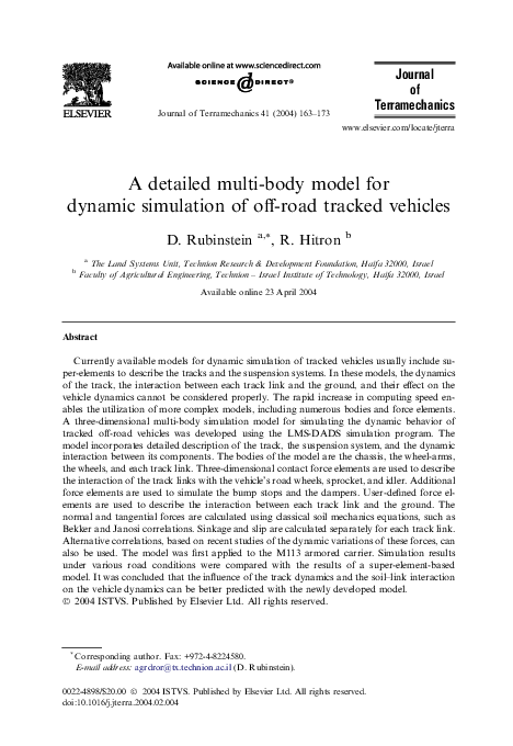 (PDF) A detailed multi-body model for dynamic simulation of off-road ...